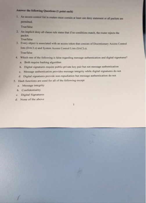 Solved Answer the following Questions (1 point each) 1. An | Chegg.com