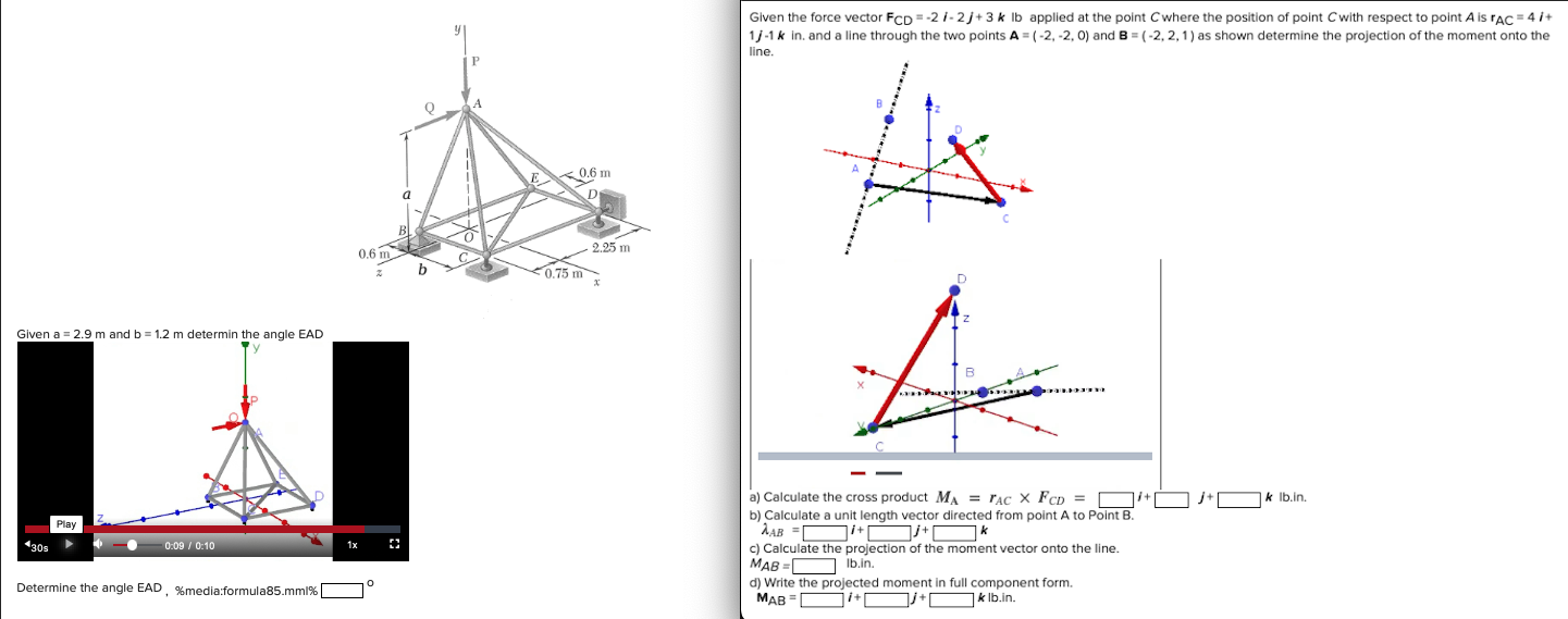 Solved Given the force vector FCD=−2i−2j+3klb applied at the | Chegg.com