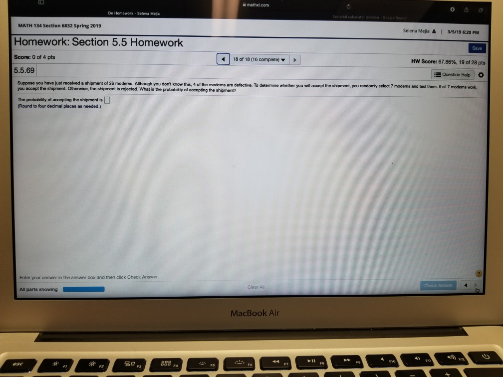 Solved Do Homework Selena Mejia MATH 134 Section 6832 Spring | Chegg.com