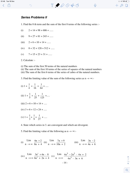 Solved Series Problems Il 1 Find The 8 Th Term And The Sum