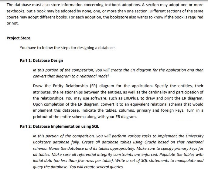 Solved University Bookstore Database You have been hired by | Chegg.com