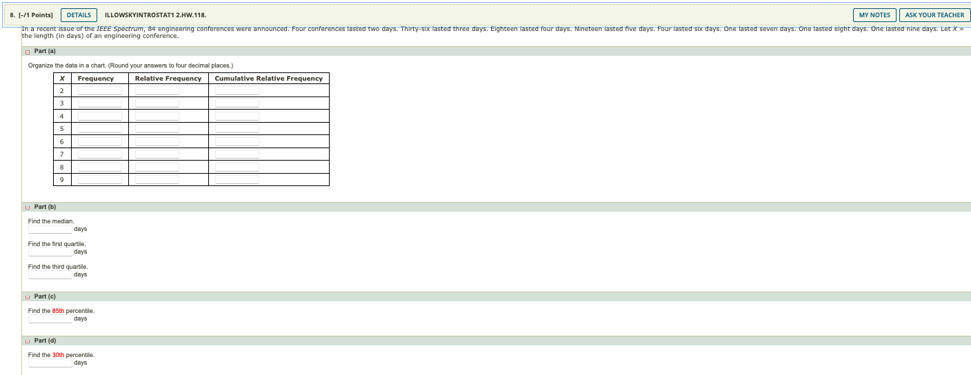 Solved 8. [-/1 Points) DETAILS ILLOWSKYINTROSTAT1 2.HW.118. | Chegg.com