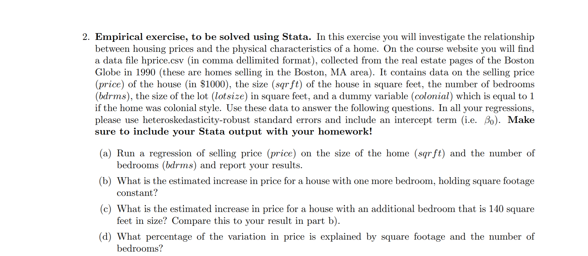 a 2. Empirical exercise, to be solved using Stata. In | Chegg.com