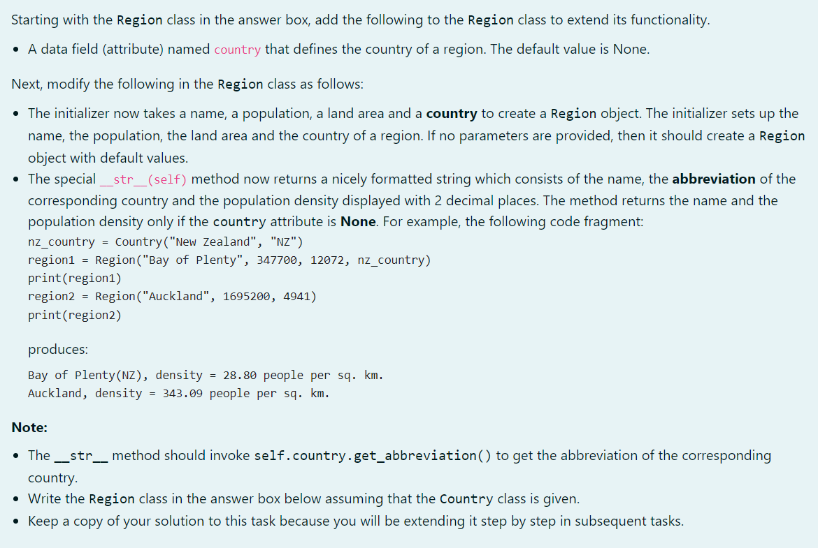 Solved Starting with the Region class in the answer box, add | Chegg.com