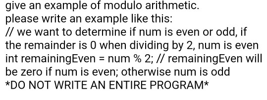 Solved give an example of modulo arithmetic. please write an | Chegg.com