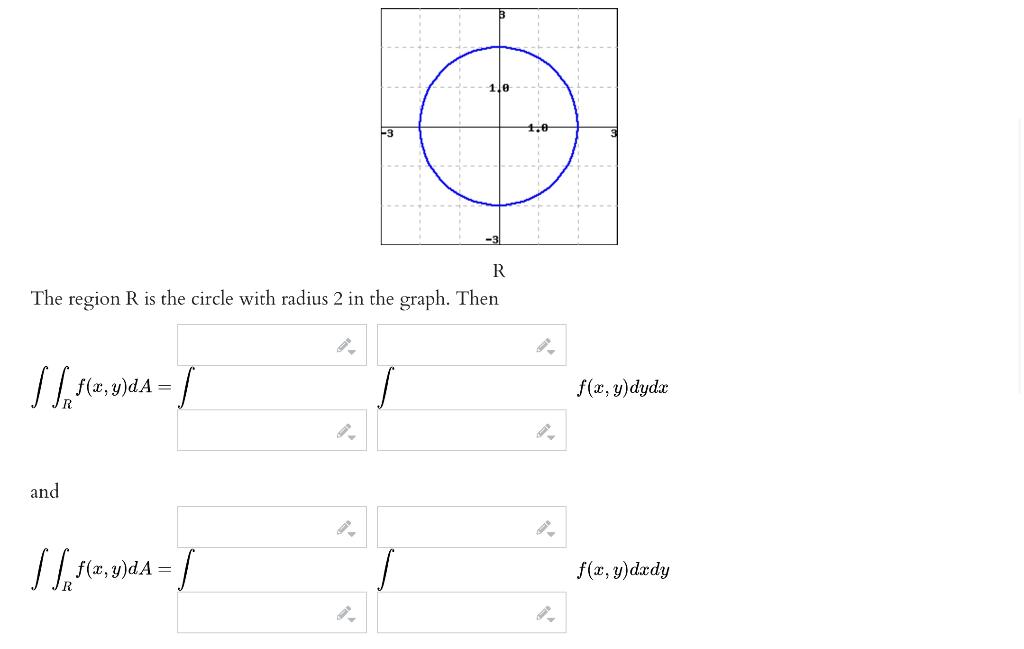 Solved 1 Je R The region R is the circle with radius 2 in | Chegg.com