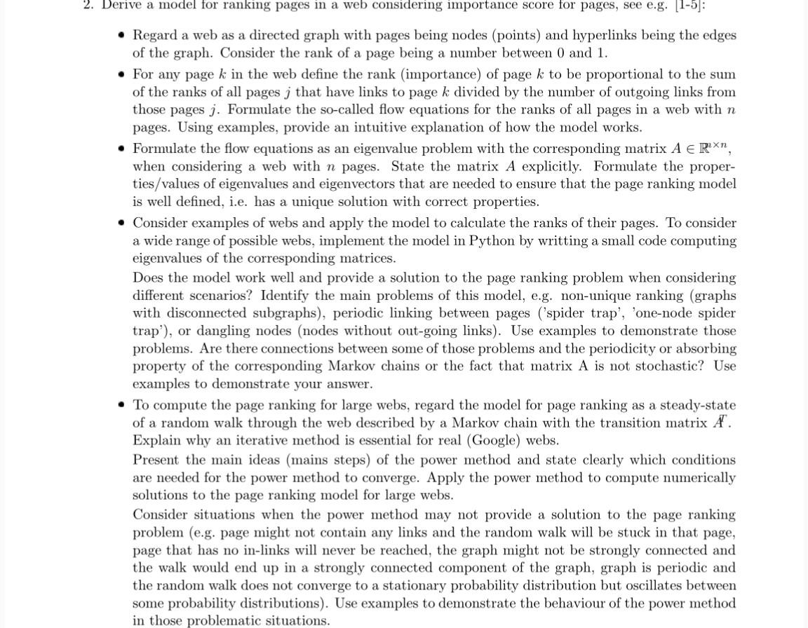 Solved 2. Derive a model for ranking pages in a web | Chegg.com