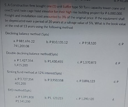 Solved 5. A Construction form bought one (1) unit Luffer | Chegg.com