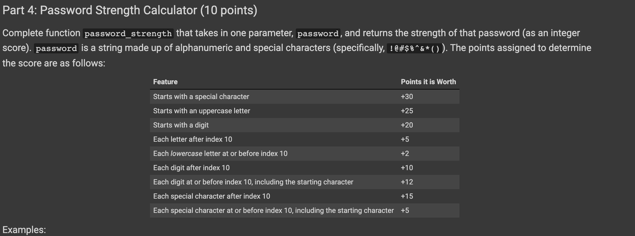 Solved Part 4: Password Strength Calculator (10 points) | Chegg.com