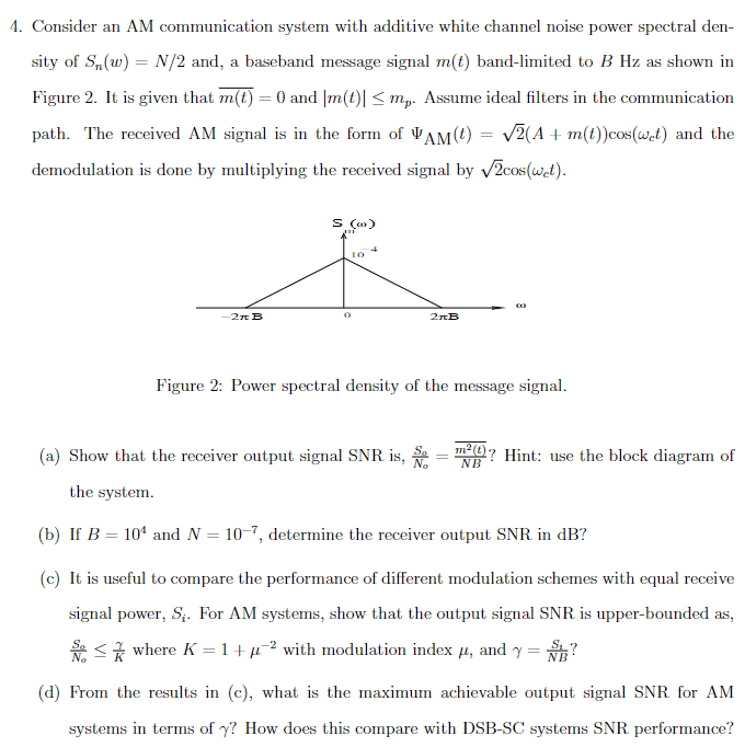 4. Consider an AM communication system with additive | Chegg.com