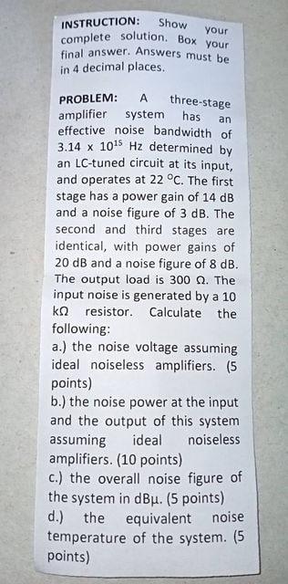 Solved INSTRUCTION: Show your complete solution. Box your | Chegg.com