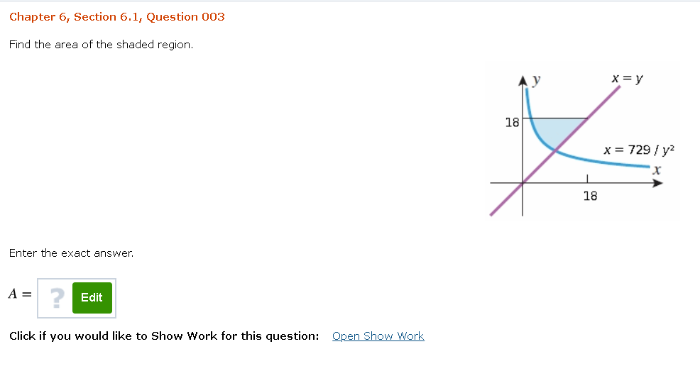 Solved Chapter 6, Section 6.1, Question 003 Find the area of | Chegg.com
