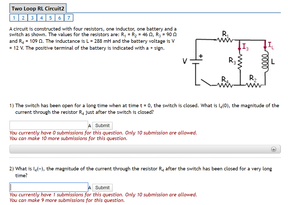 Solved Two Loop RL Circuit2 1 2 31 6 4 5 7 A circuit is | Chegg.com