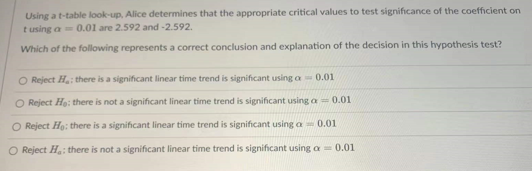 Solved Using a t-table look-up, Alice determines that the | Chegg.com