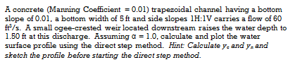 Solved A concrete (Manning Coefficient 0.01) trapezoidal | Chegg.com