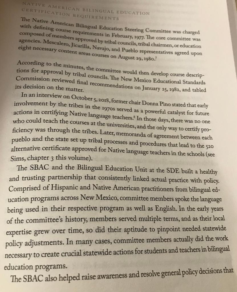 Solved NATTVE AMERICAN BILINGUAL EDUCATION CHETHICATION | Chegg.com