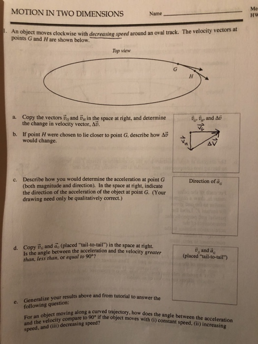 Solved MOTION IN TWO DIMENSIONS Me HW Name An object moves | Chegg.com