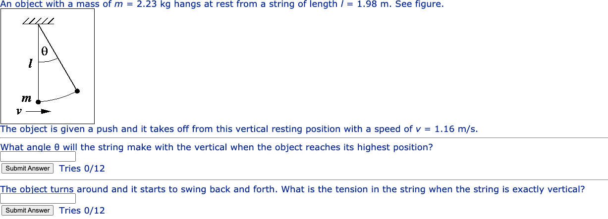 Solved An object with a mass of m = 2.23 kg hangs at rest | Chegg.com