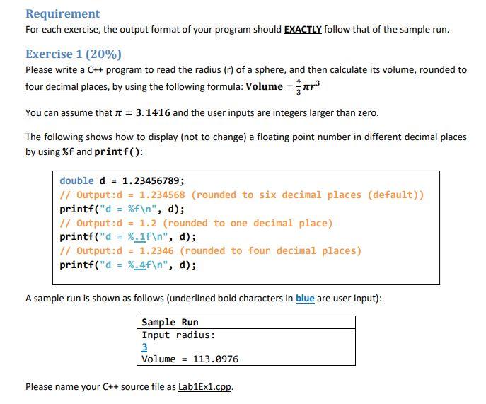 Solved Requirement For each exercise, the output format of | Chegg.com