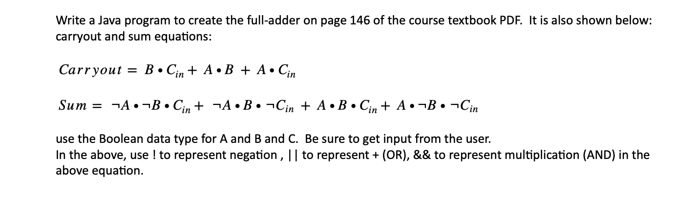 Solved Write a Java program to create the full-adder on page | Chegg.com
