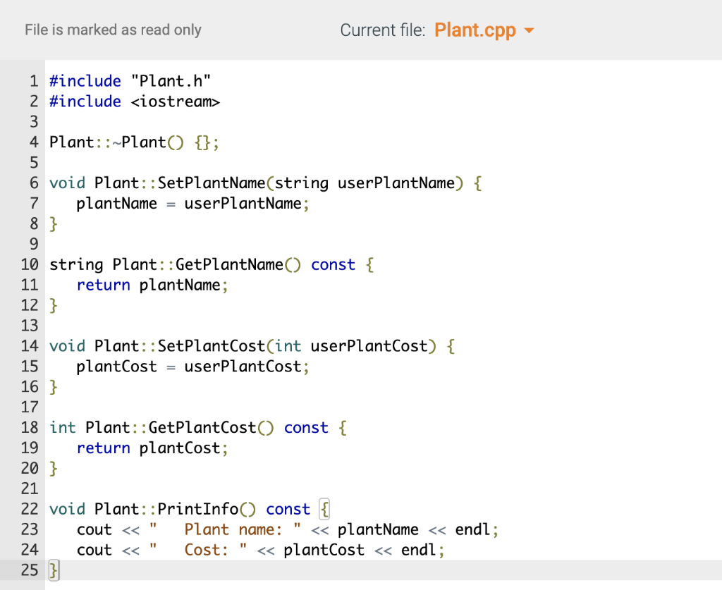 Solved Plant information (vector) Given a base Plant class | Chegg.com