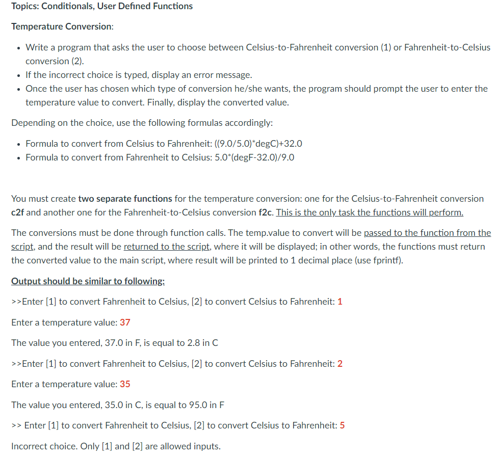 Solved Topics: Conditionals, User Defined Functions | Chegg.com