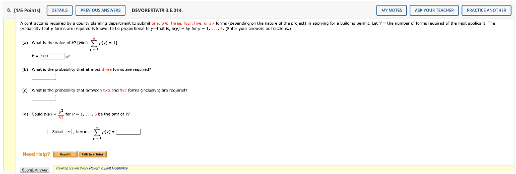 Solved 8. [1/5 Points) DETAILS PREVIOUS ANSWERS DEVORESTAT9 | Chegg.com
