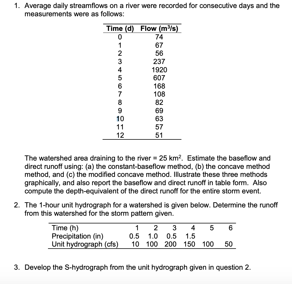 1. Average daily streamflows on a river were recorded | Chegg.com