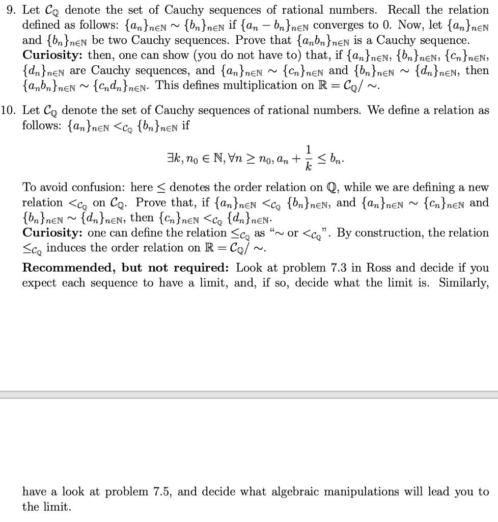 Solved 9. Let Co denote the set of Cauchy sequences of | Chegg.com
