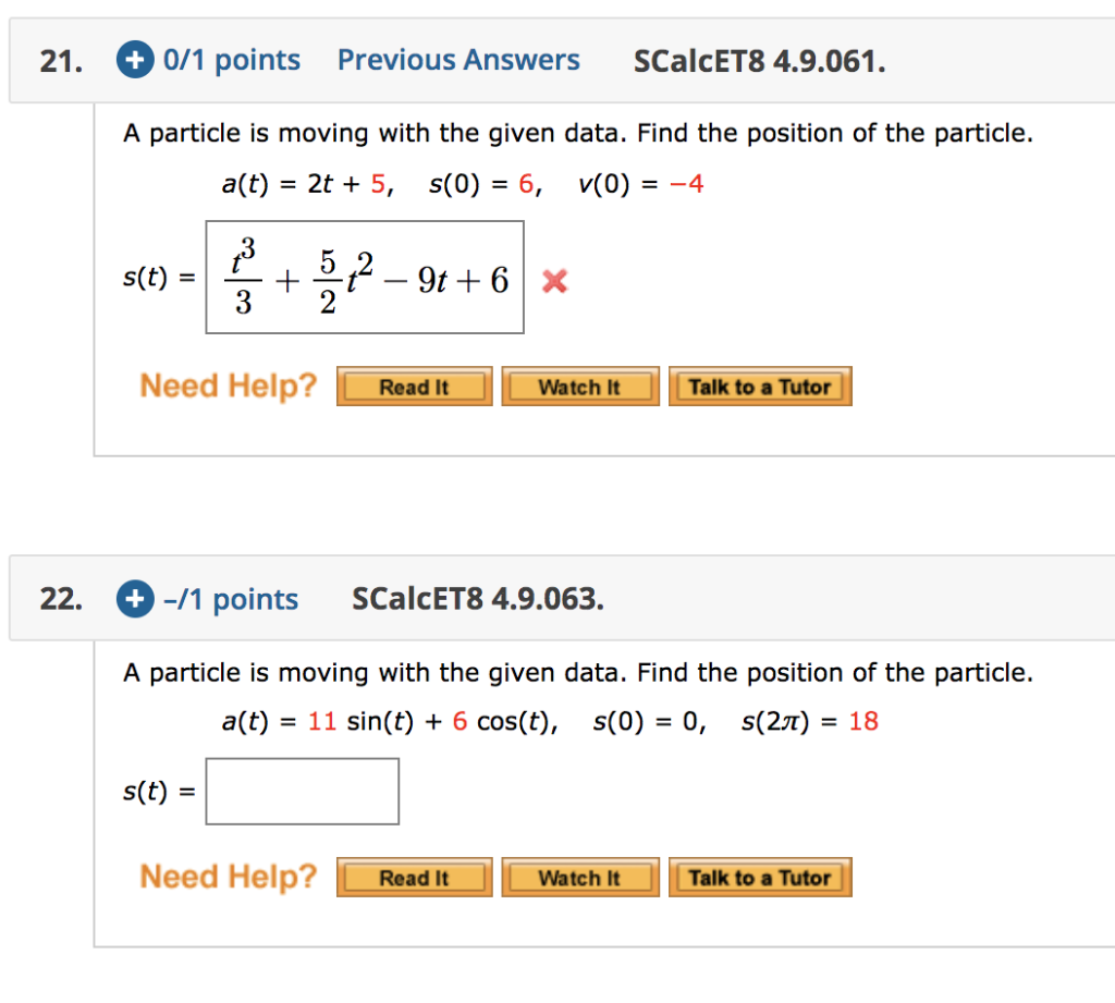 Solved 21. 0/1 points Previous Answers ScalcET8 4.9.061. A | Chegg.com
