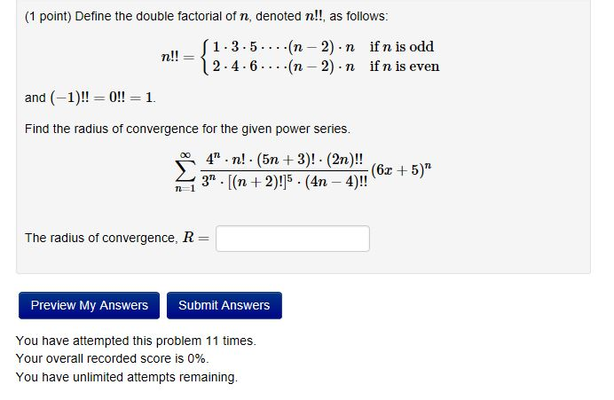 Solved (1 point) Define the double factorial of n, denoted | Chegg.com