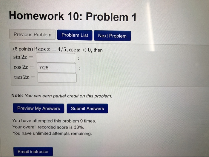 Solved Homework 10: Problem 1 Previous Problem Problem List | Chegg.com