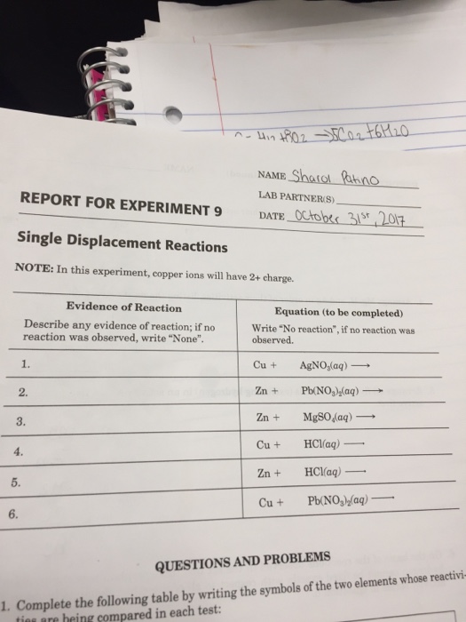 Solved Name Report For Experiment 9 Date Oco Lab Partneris