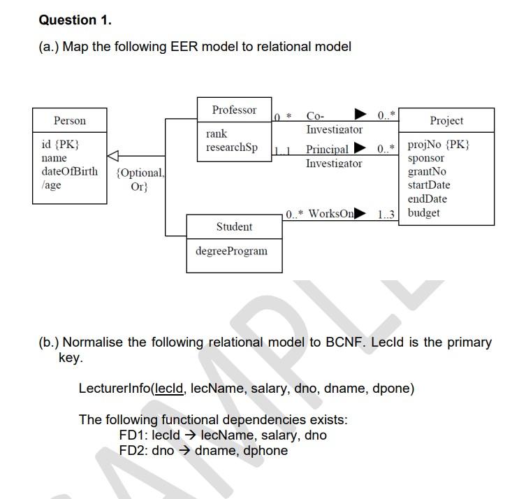 Solved (a.) Map the following EER model to relational model | Chegg.com