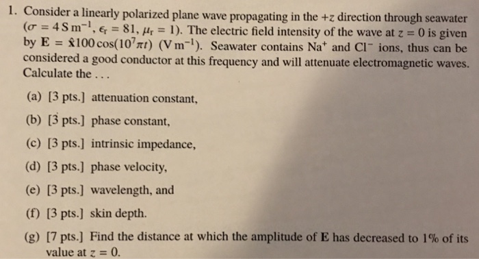 Solved 1. Consider a linearly polarized plane wave | Chegg.com