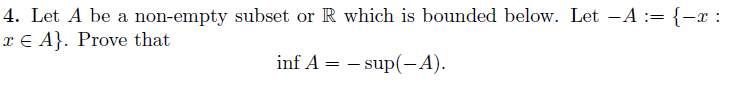 Solved 4 Let A Be A Non Empty Subset Or R Which Is Bounded