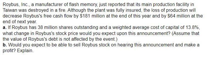 Solved Roybus, Inc., a manufacturer of flash memory, just | Chegg.com