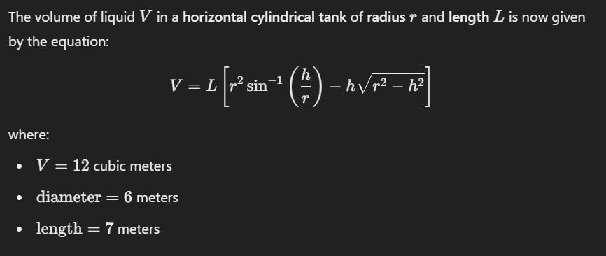 Solved Determine the depth of the liquid h (height) ﻿in the | Chegg.com