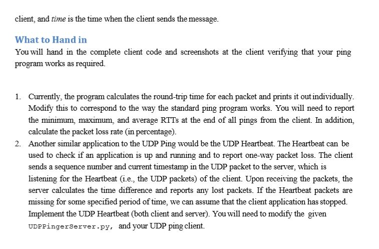 Part.1: Socket Programming Assignment UDP In this | Chegg.com