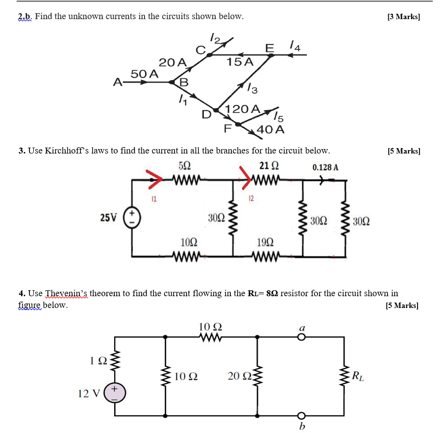 Solved 2.b. Find the unknown currents in the circuits shown | Chegg.com