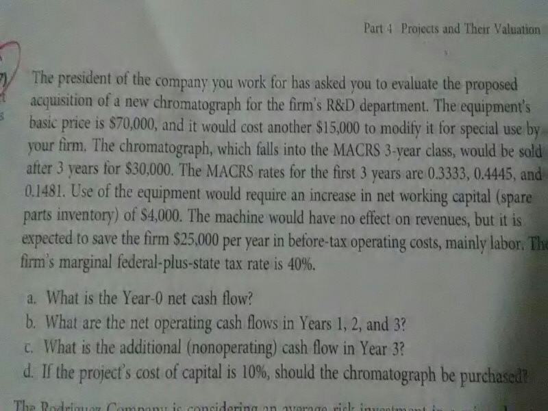 Solved Part 4 Projects and Their Valuation W The president | Chegg.com