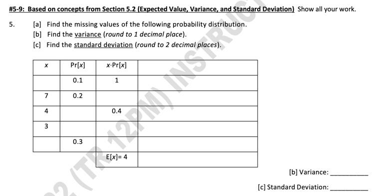 Solved \#5-9: Based on concepts from Section 5.2 (Expected | Chegg.com
