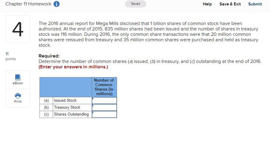 Solved Chapter 11 Homework i Saved Help Save & Exit Submit 4 | Chegg.com