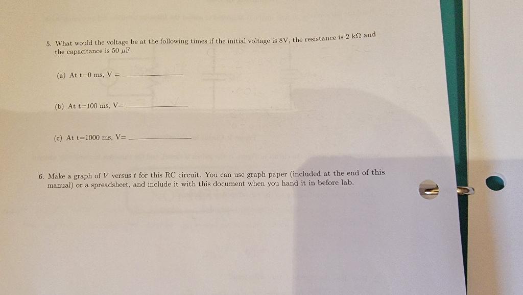 Solved Prelab for Capacitor Discharge Measurements Questions | Chegg.com