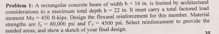 Solved Problem 1: A rectangular concrete beam of width b = | Chegg.com