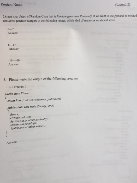 Solved Student Name Student ID 26 gen is an object of Random | Chegg.com