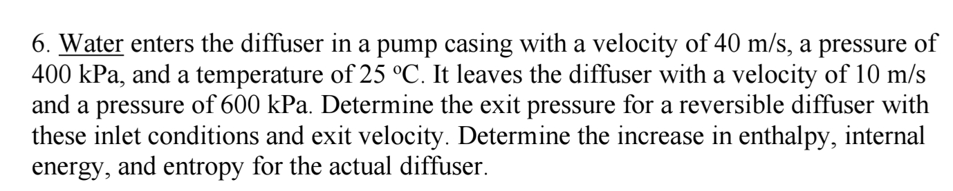 Solved Water enters the diffuser in ﻿a pump casing with a | Chegg.com