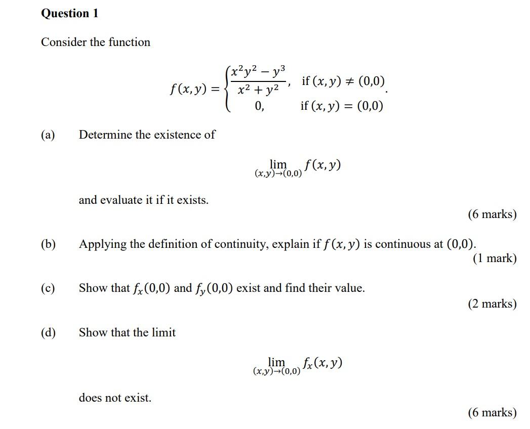 Solved Question 1 Consider the function (x2y2 – y3 ) f(x,y) | Chegg.com