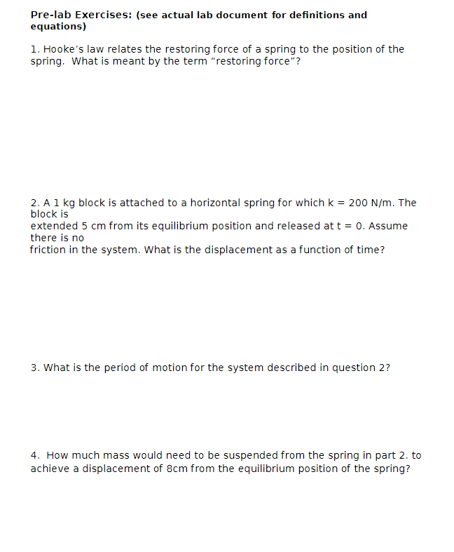 Solved Pre-lab Exercises: (see actual lab document for | Chegg.com