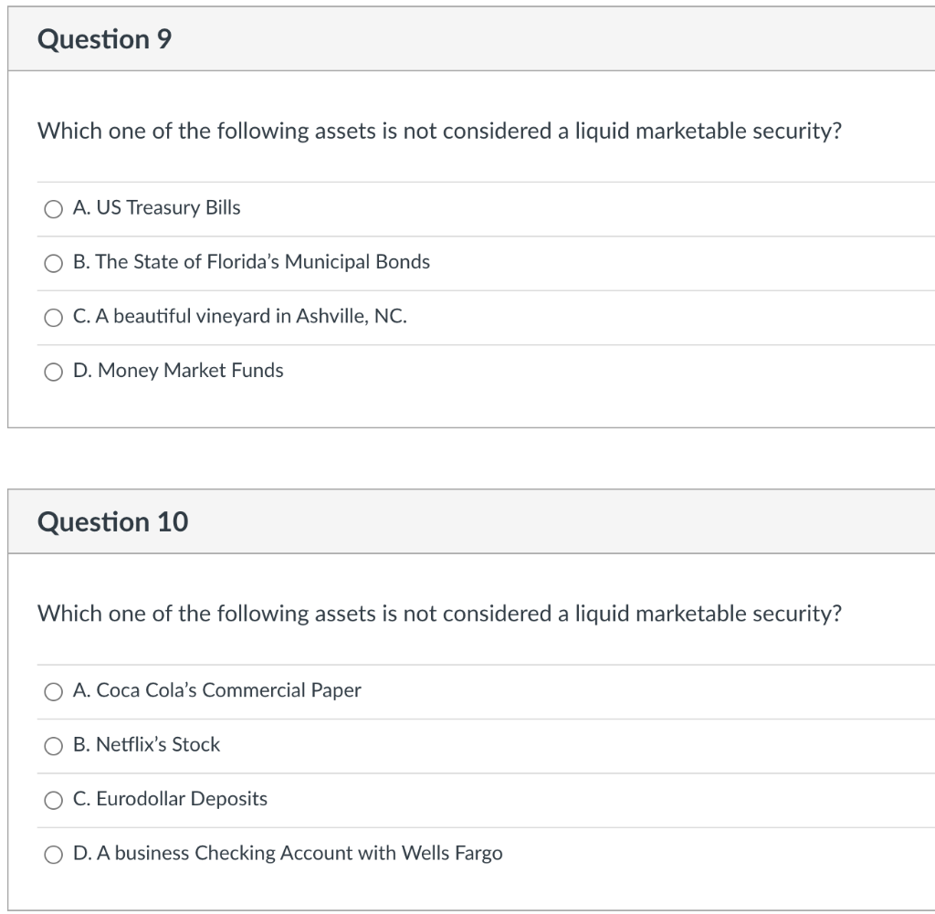 Solved Question 9 Which one of the following assets is not | Chegg.com
